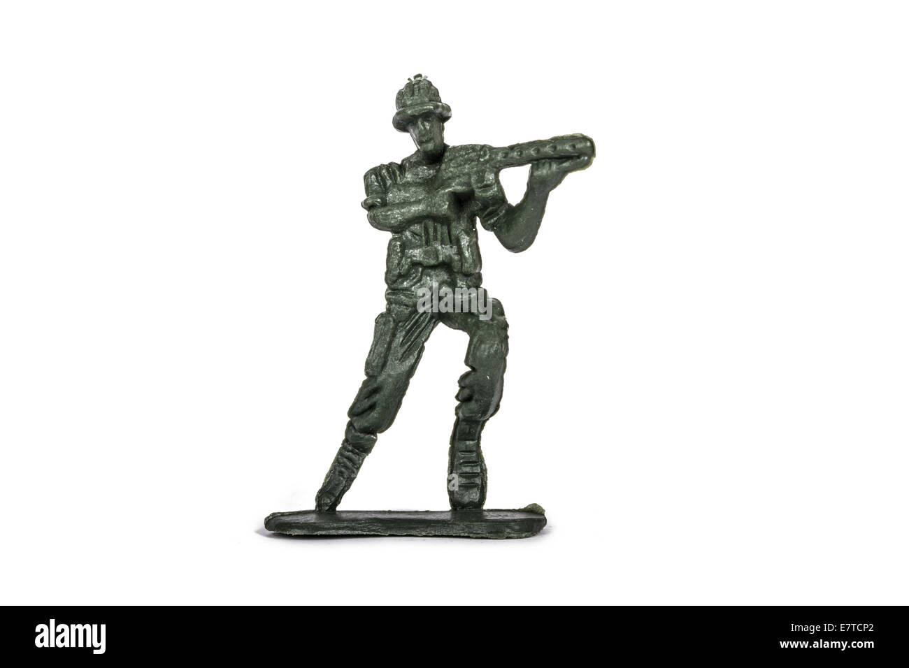 Close up view of miniature toy soldier, isolated on white background ...