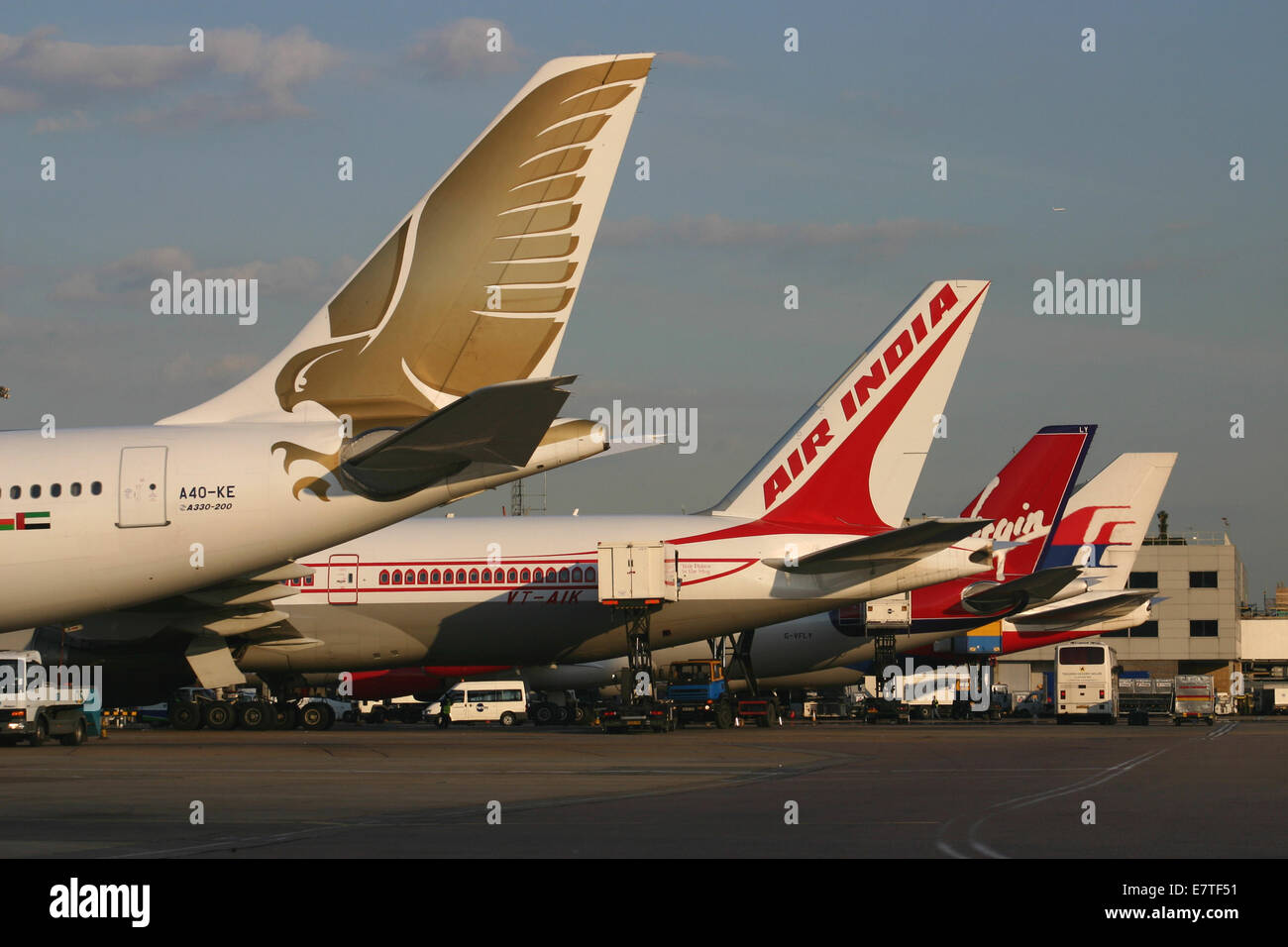 AIRCRAFT TAILS AIRPORT HEATHROW Stock Photo - Alamy
