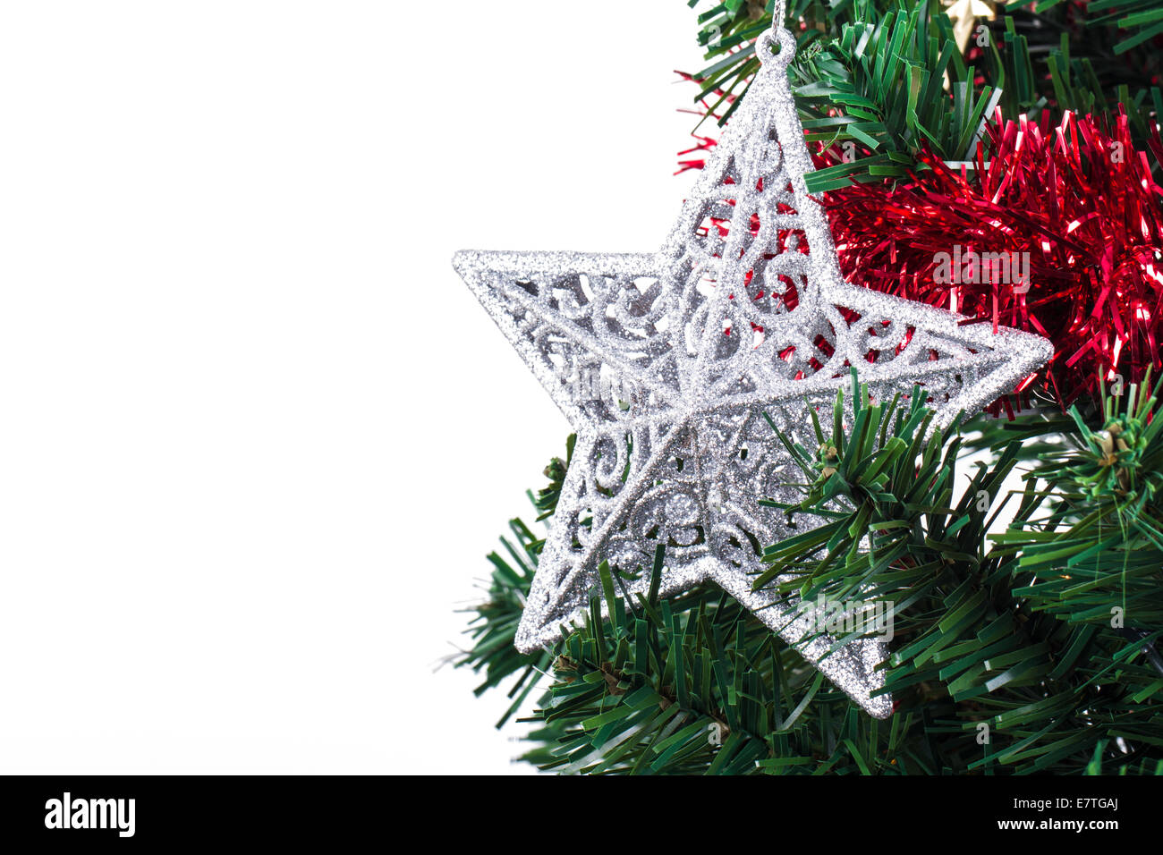 Christmas star on decorative tree, isolated on white background Stock ...