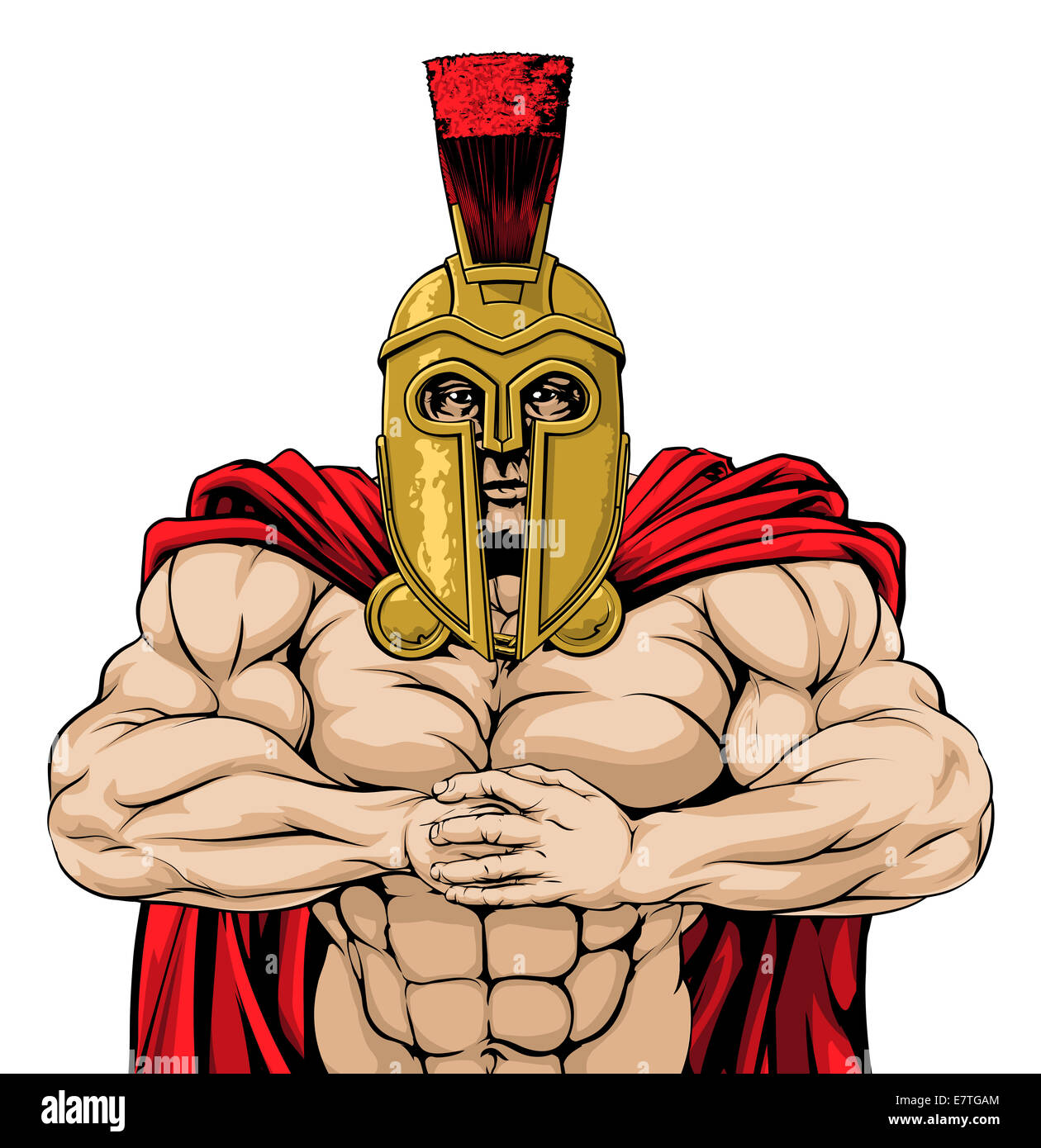 Mean looking Spartan man ready for combat punching fist into palm Stock ...