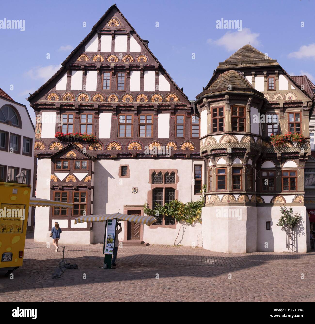 traditional German frame houses in the old town of Hoexter Stock Photo ...