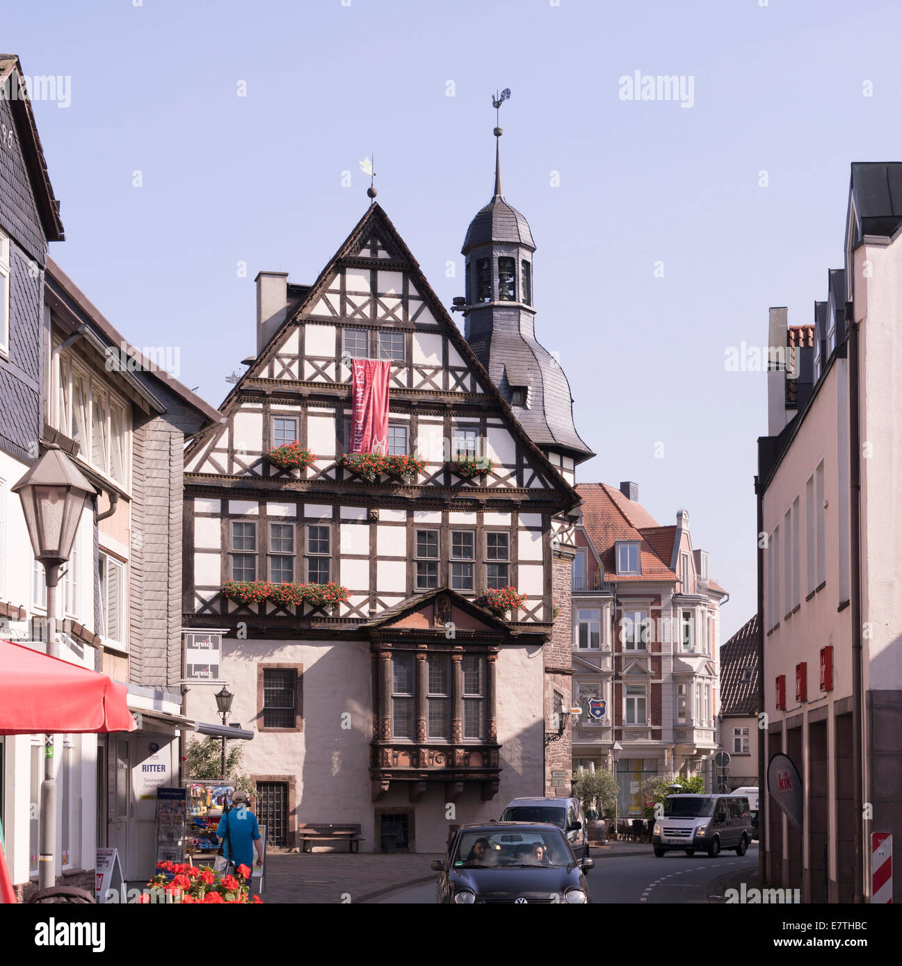 traditional German frame houses in the old town of Hoexter Stock Photo ...