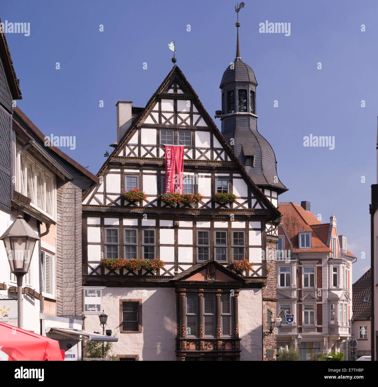 traditional German frame houses in the old town of Hoexter Stock Photo ...