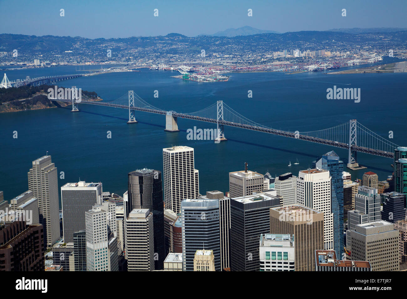Downtown San Francisco, and San Francisco–Oakland Bay Bridge, crossing San Francisco Bay to ...