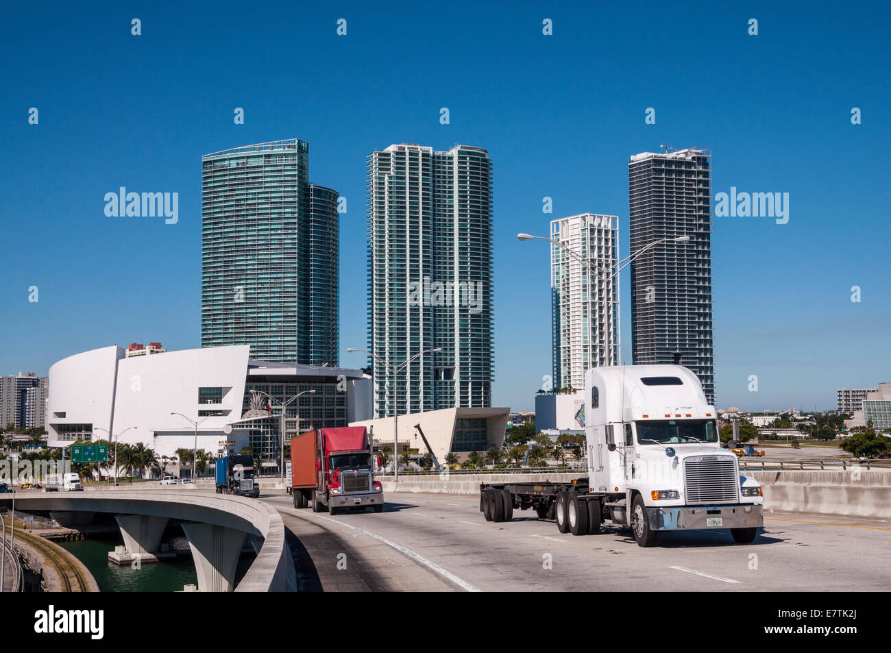 Trucks on the bridge in Miami, Florida, USA Stock Photo - Alamy