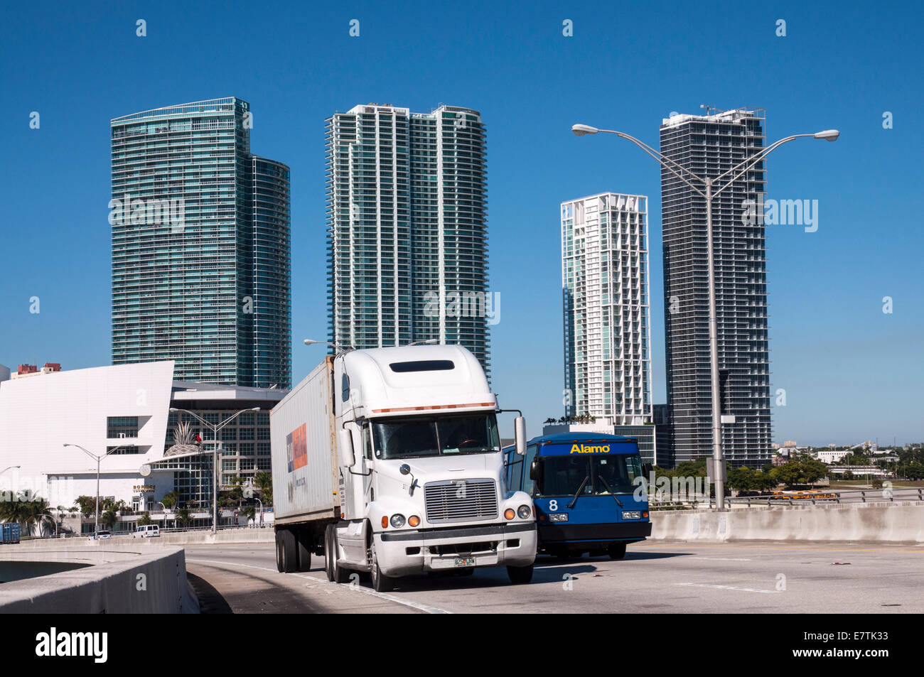 Trucks on the bridge in Miami, Florida, USA Stock Photo - Alamy