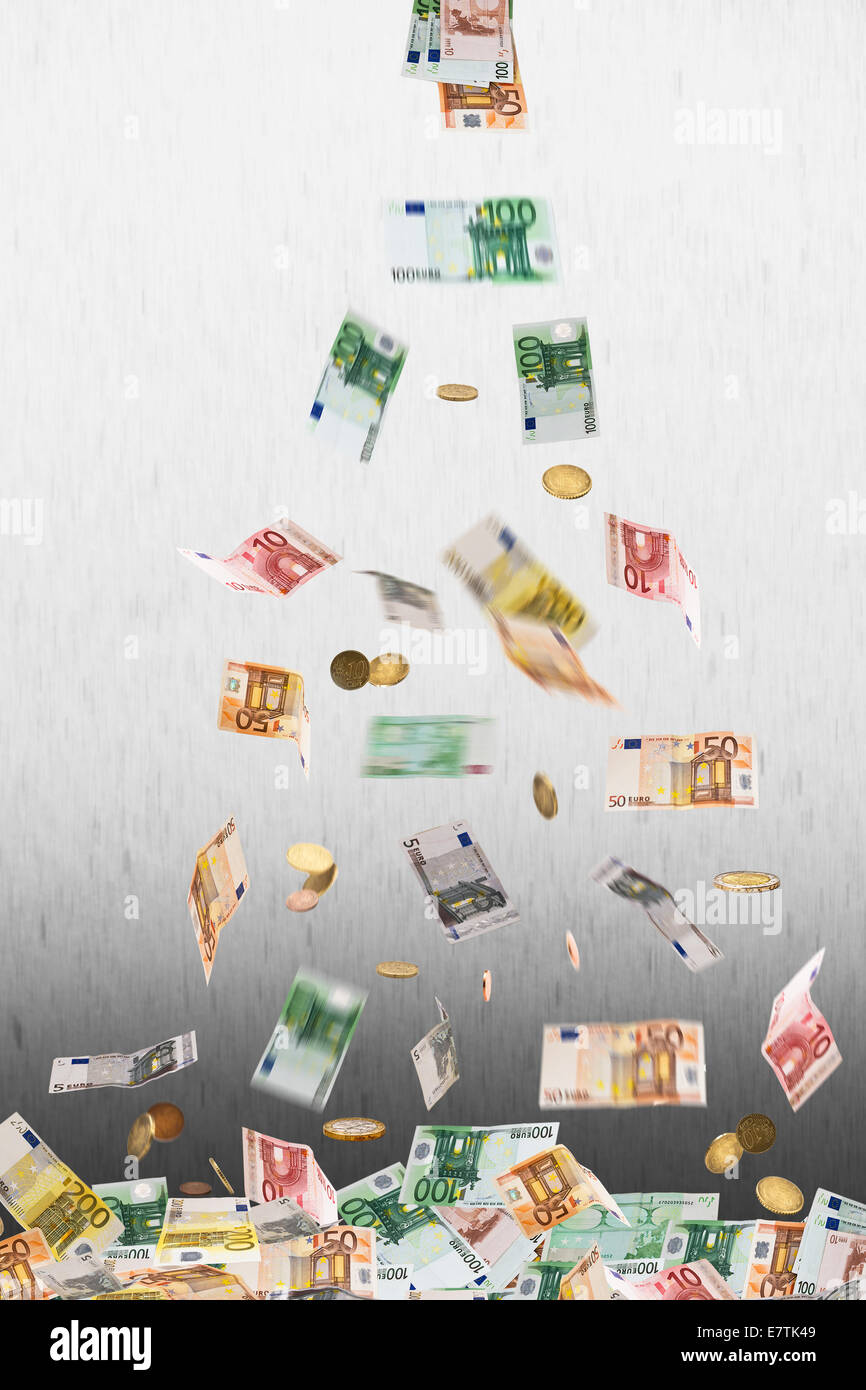 falling euro money on the gray background Stock Photo - Alamy