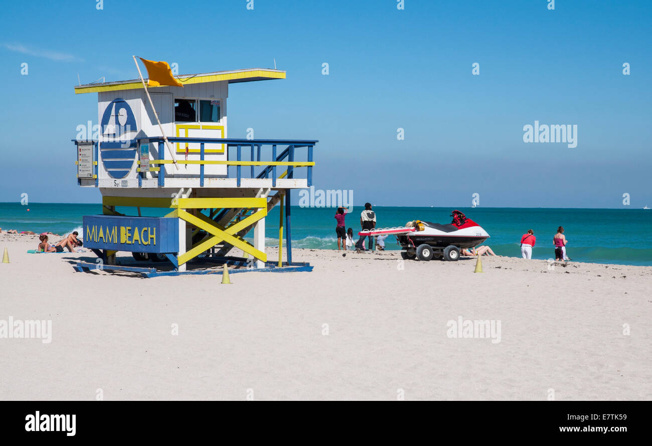 Miami beach wooden lifeguard tower in Art deco style, Florida, USA ...