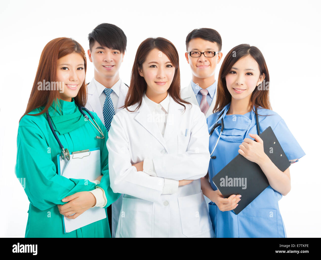 Professional medical doctor team standing over white background Stock ...