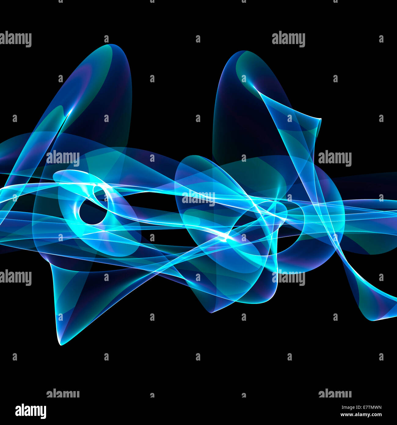 Blue abstract patterns against black background, computer artwork Stock ...