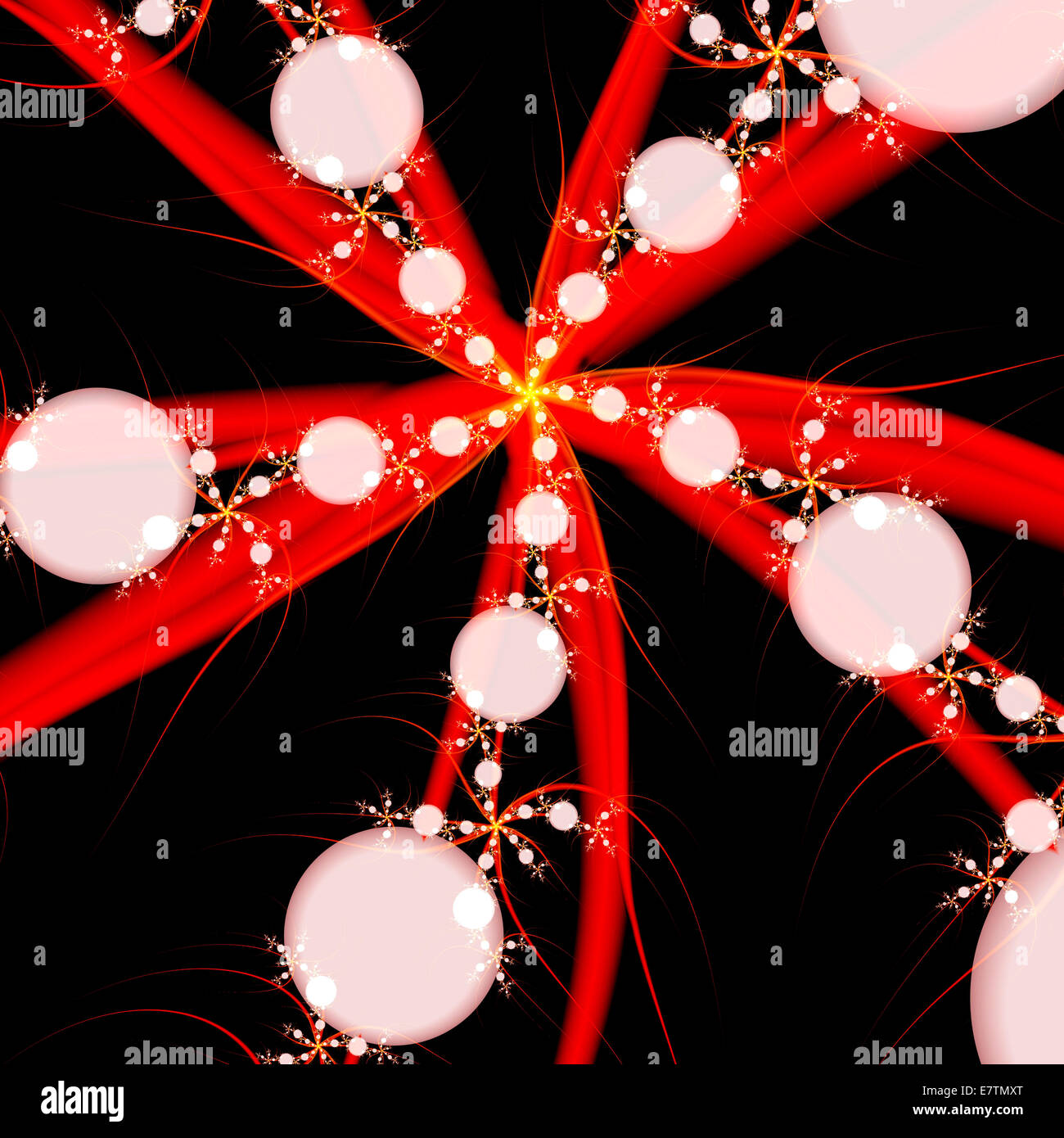 Red and pink patterns against black background, computer artwork Stock ...