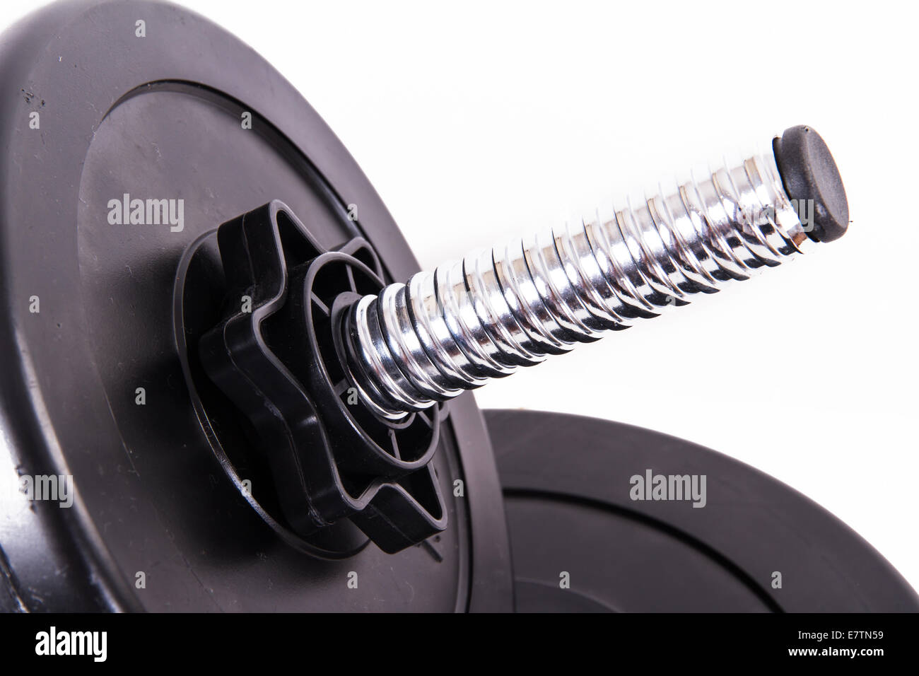 Black gym barbell, dumbbell with disks, isolated on white background ...