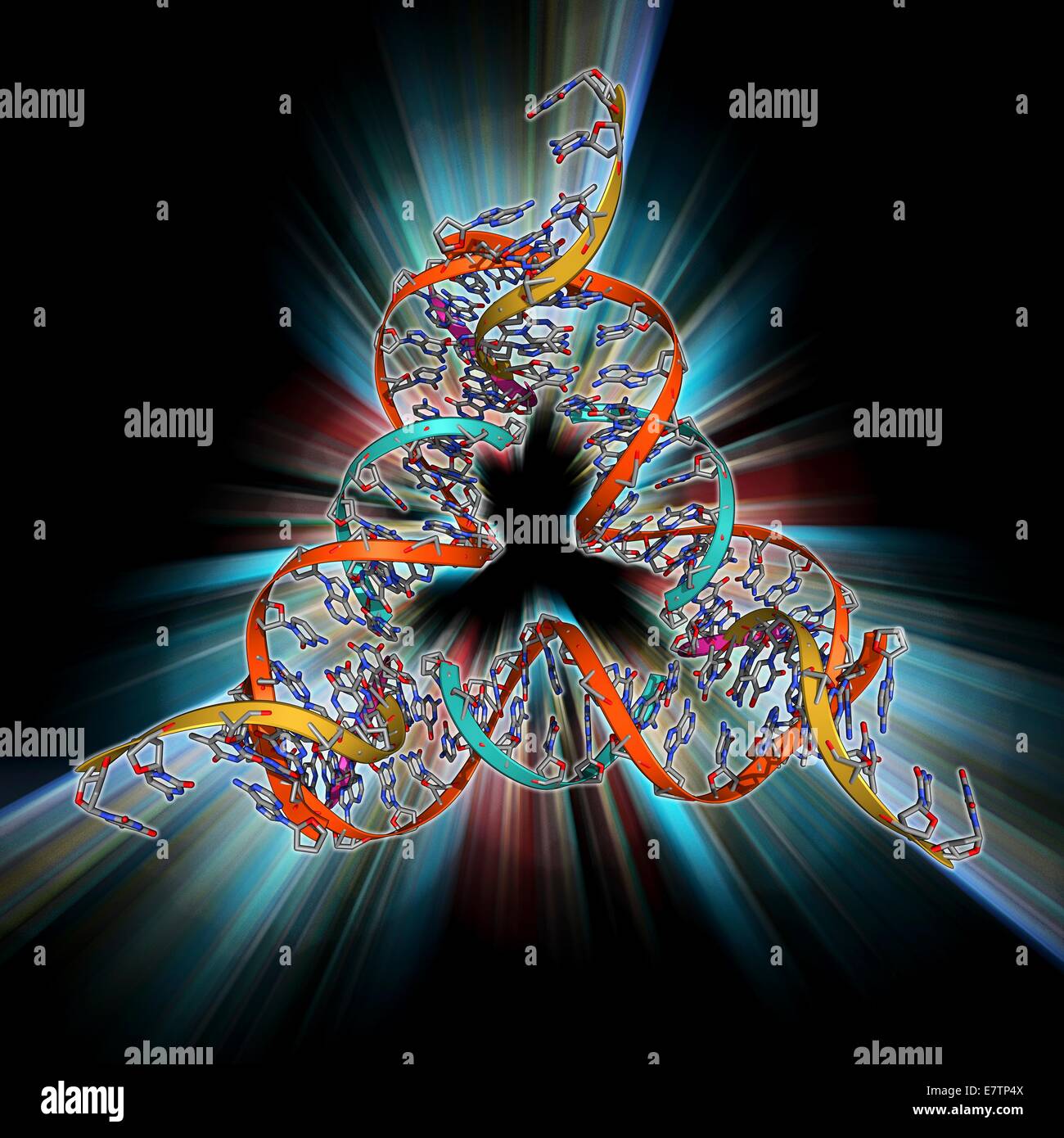 Self-assembled DNA triangle. Molecular model of DNA (deoxyribonucleic ...