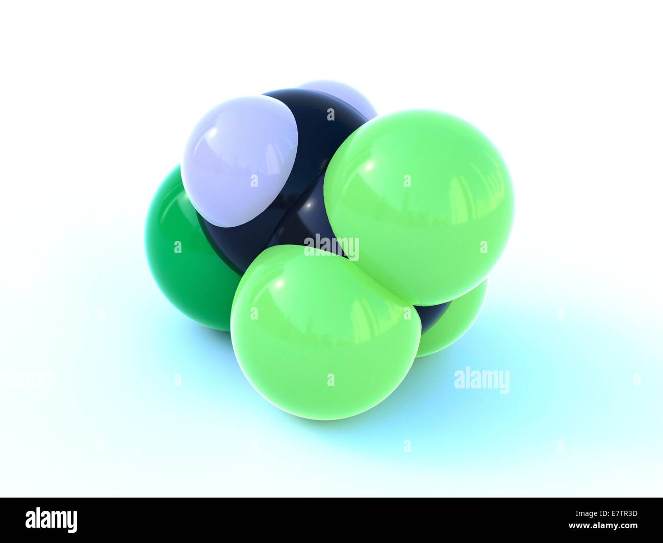 Molecular structure of hydrochlorofluorocarbon 133a, computer artwork ...