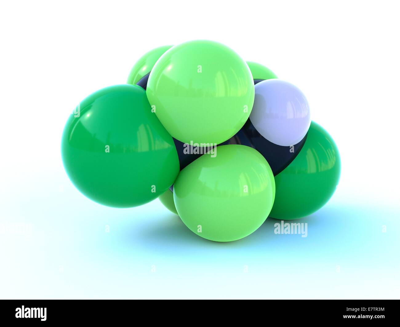 Molecular structure of hydrochlorofluorocarbon 225cb, computer artwork ...