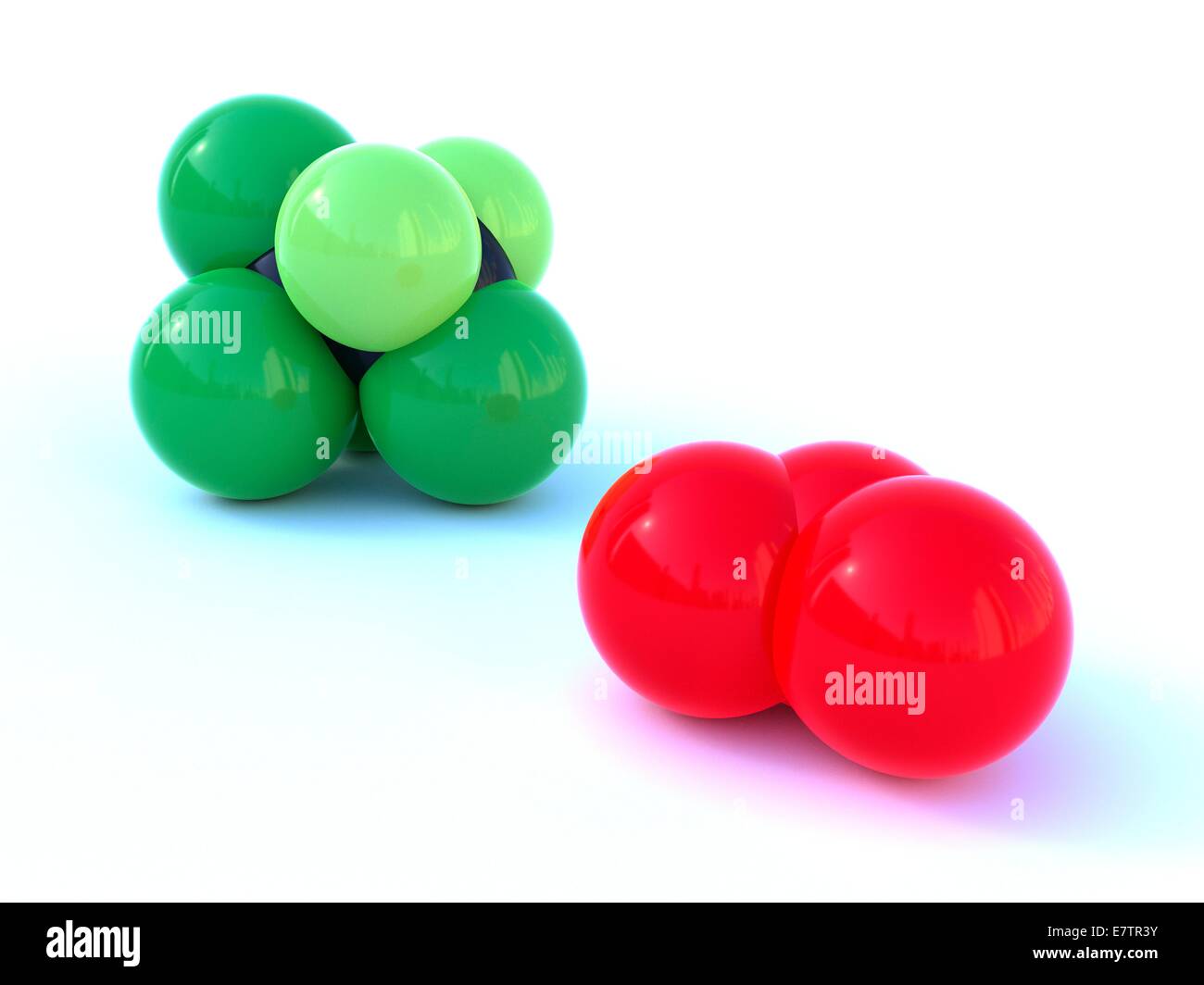 Molecular structure of freon (CFC 12a) and ozone, computer artwork ...