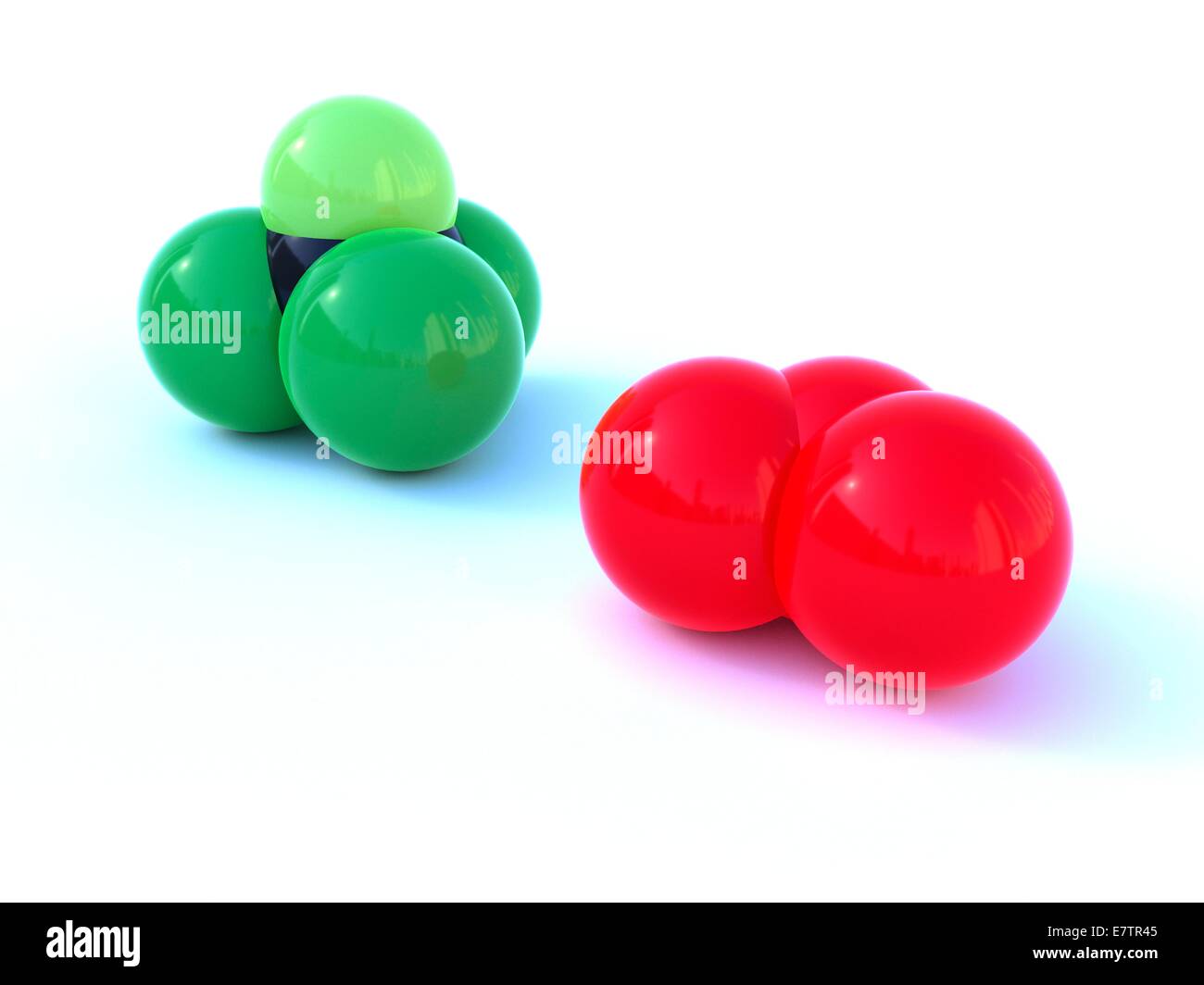 Molecular structure of freon (CFC 11) and ozone, computer artwork Stock ...