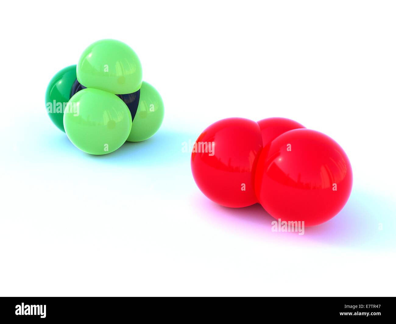 Molecular structure of freon (CFC 13) and ozone, computer artwork Stock ...