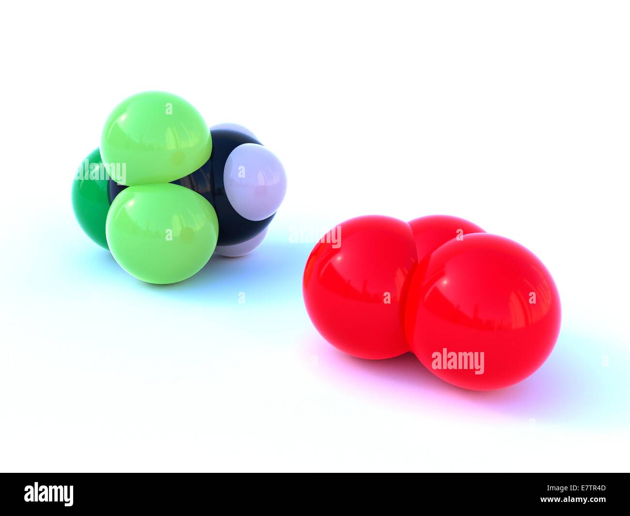 Molecular structure of hydrochlorofluorocarbon 142b and ozone, computer ...