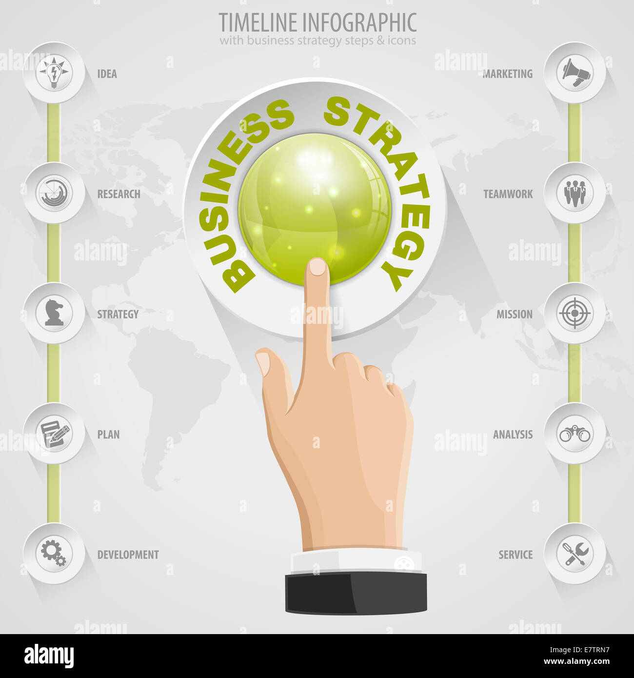 Business Strategy Concept with Buttons, Icons and Hand. Template Stock ...