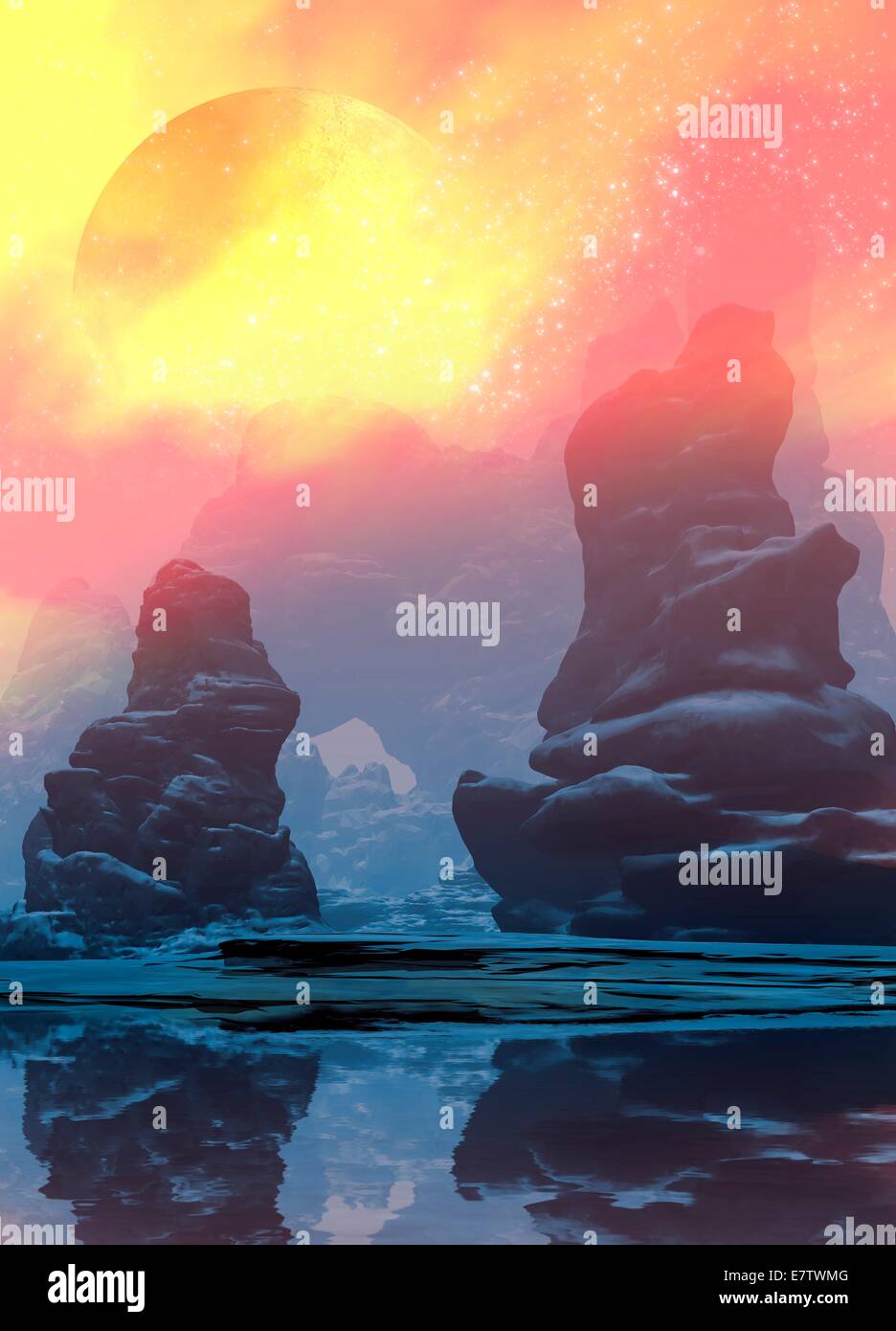 Futuristic planet scene, computer artwork Stock Photo - Alamy