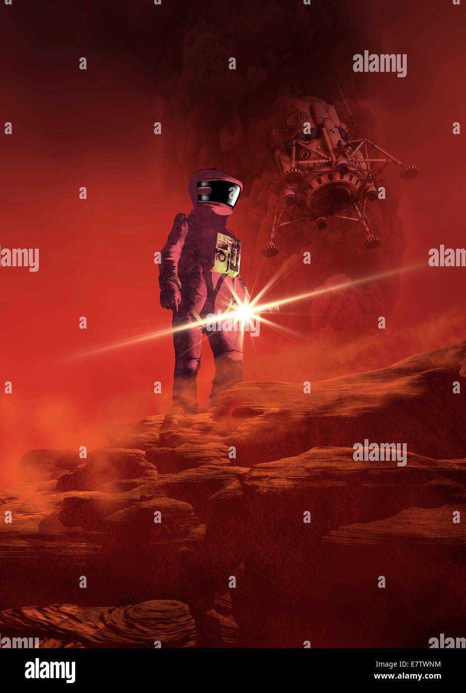 Astronaut exploring mars, computer artwork Stock Photo - Alamy