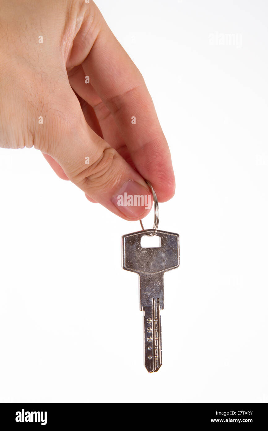 Human hand giving, reaching door key to someone, isolated on white ...