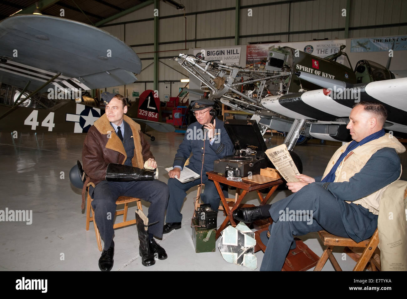Wartime re enactors Lee Draper, Nigel Carver and Peter Marshall sit in ...