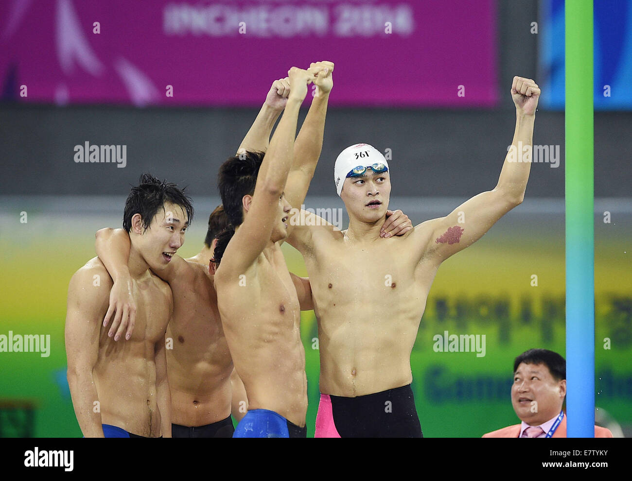 Incheon, South Korea. 24th Sep, 2014. Chinese athlete Sun Yang (1st R ...
