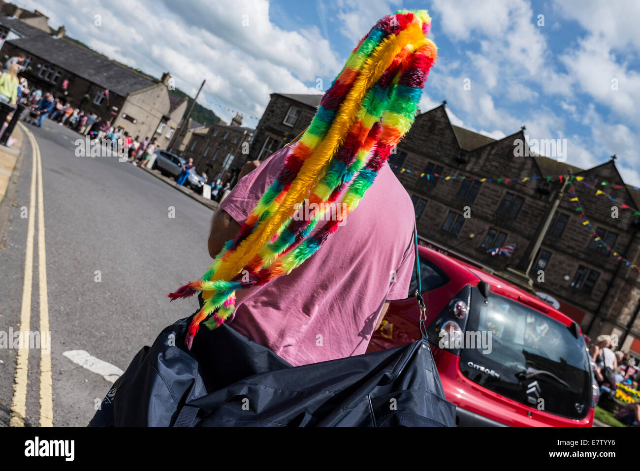 Street vendor selling colorful toys Bakewell Carnival Peak District ...