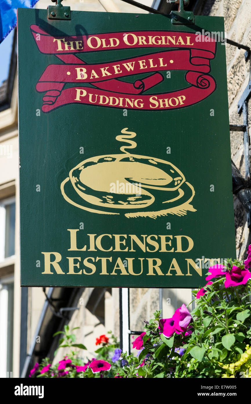 Old original Bakewell pudding shop sign hanging on front of building ...