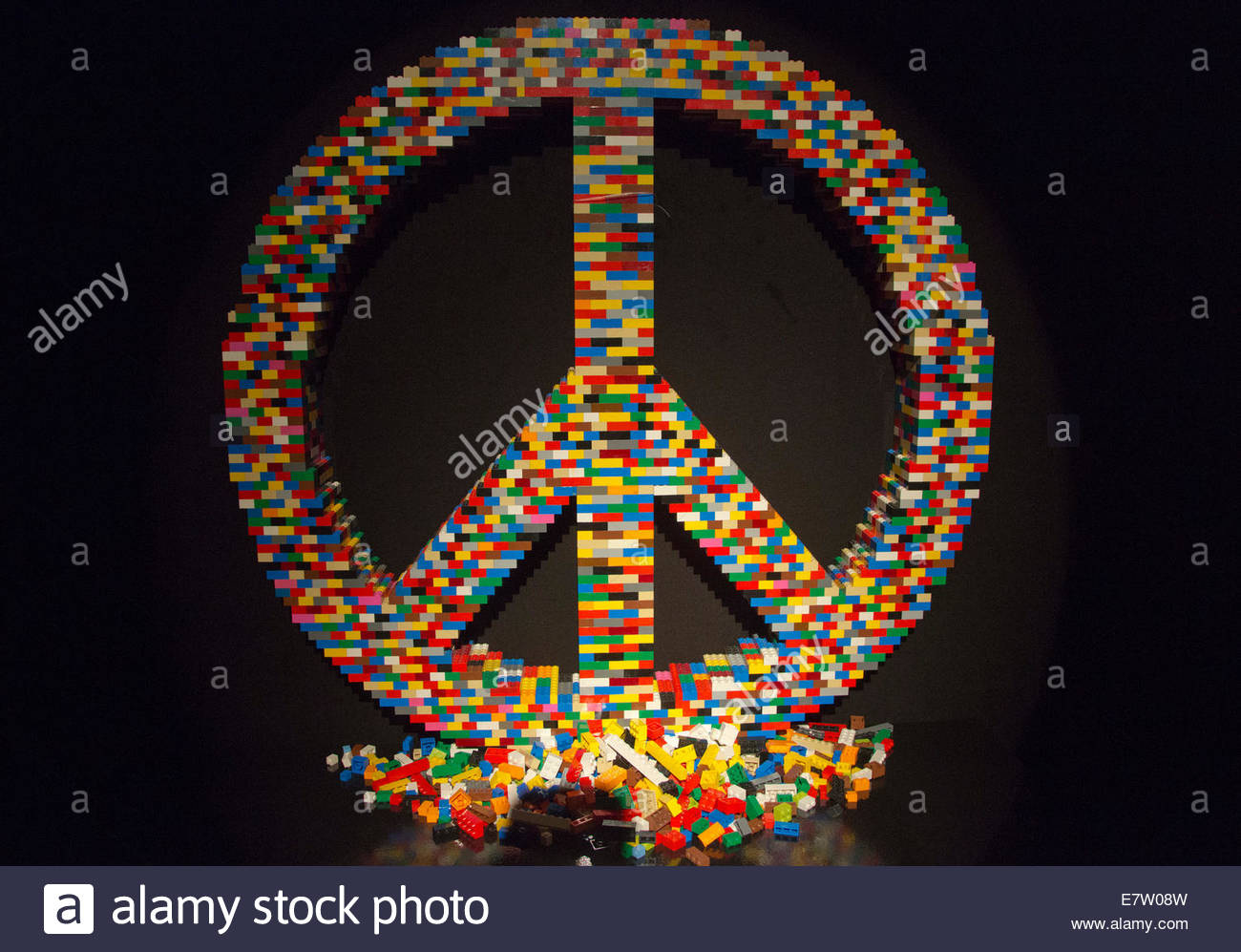 London, UK. 24 September 2014. A large peace sign made from LEGO Stock ...