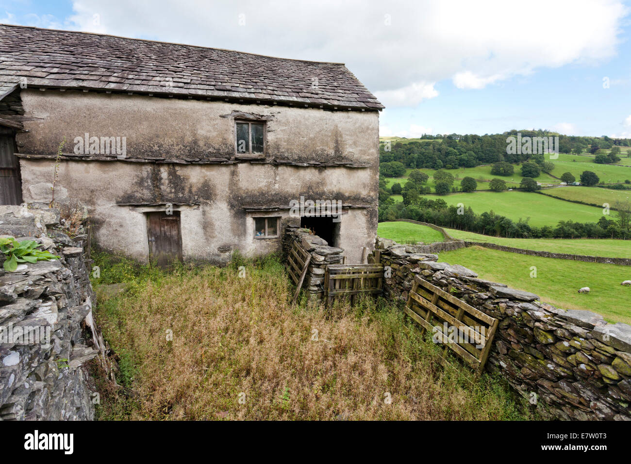 Dilapidated farm building in the English Lake District at Troutbeck ...
