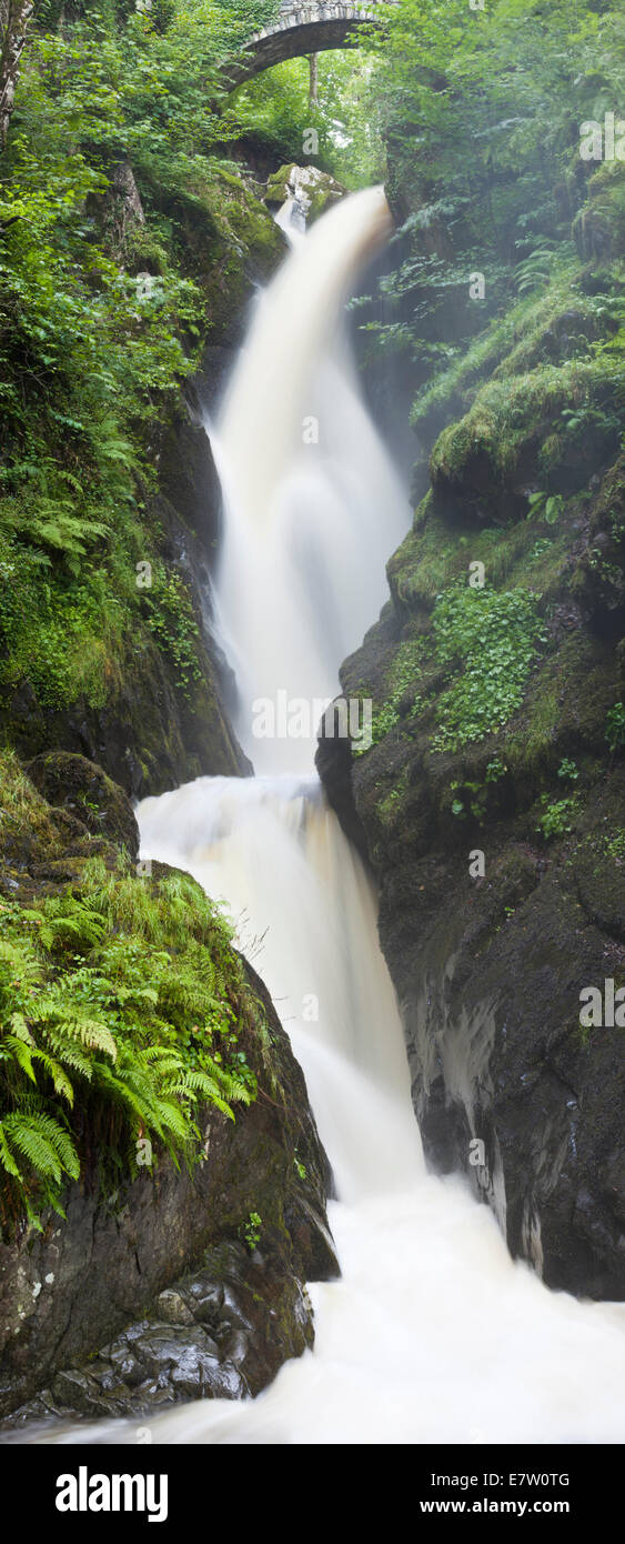 The Aira Force waterfall in the English Lake District at Ullswater ...