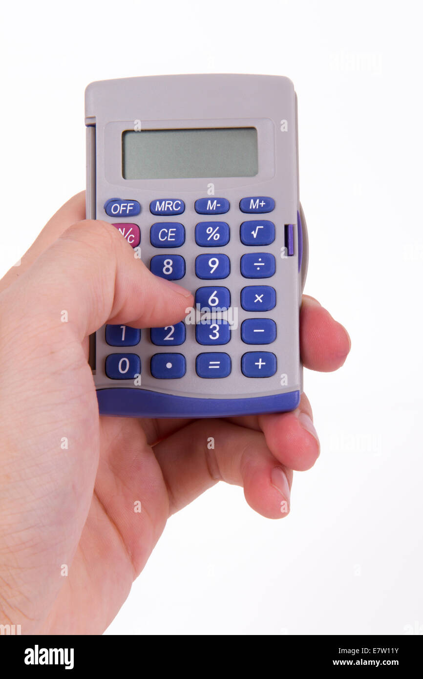 Human hand holding calculator, isolated on white background Stock Photo ...