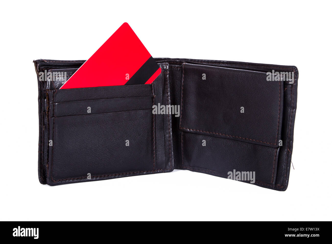 Red credit card in empty wallet, isolated on white background Stock ...