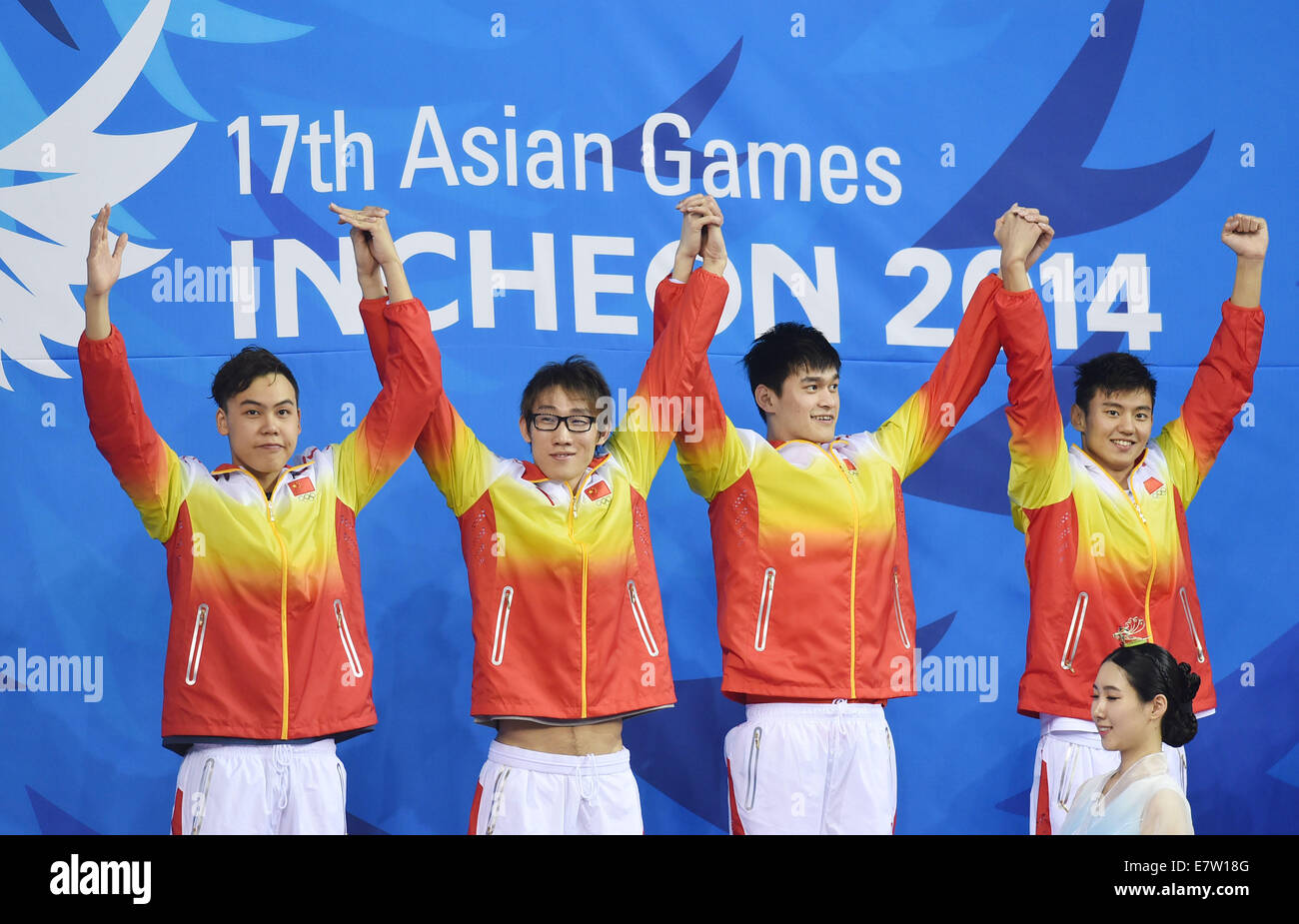 Incheon, South Korea. 24th Sep, 2014. Chinese swimmers Ning Zetao, Sun ...