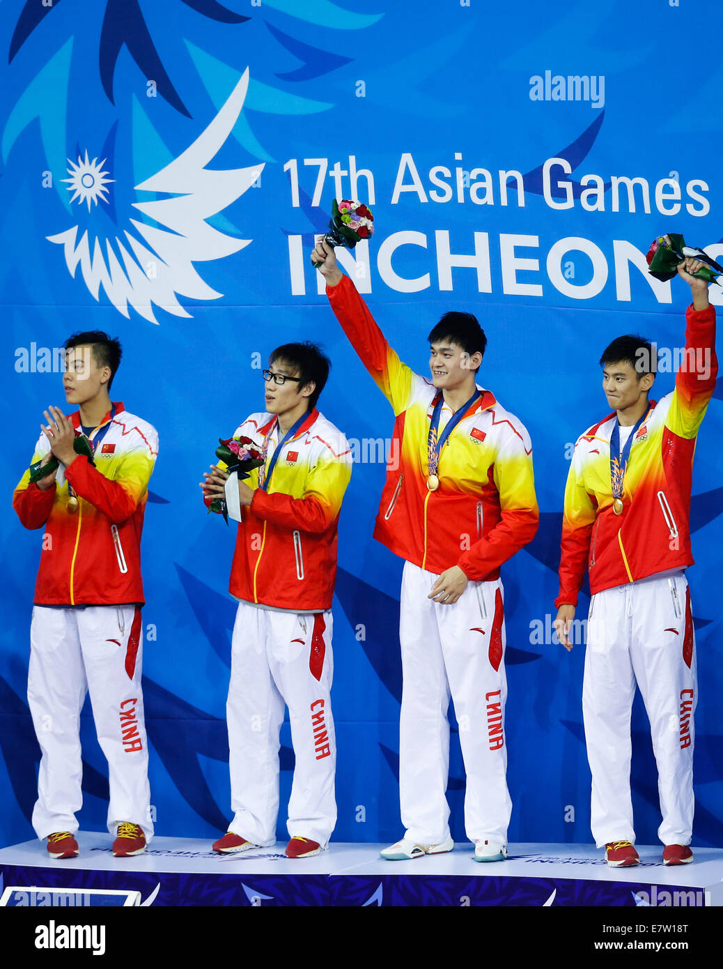 Incheon, South Korea. 24th Sep, 2014. Chinese swimmers Ning Zetao, Sun ...