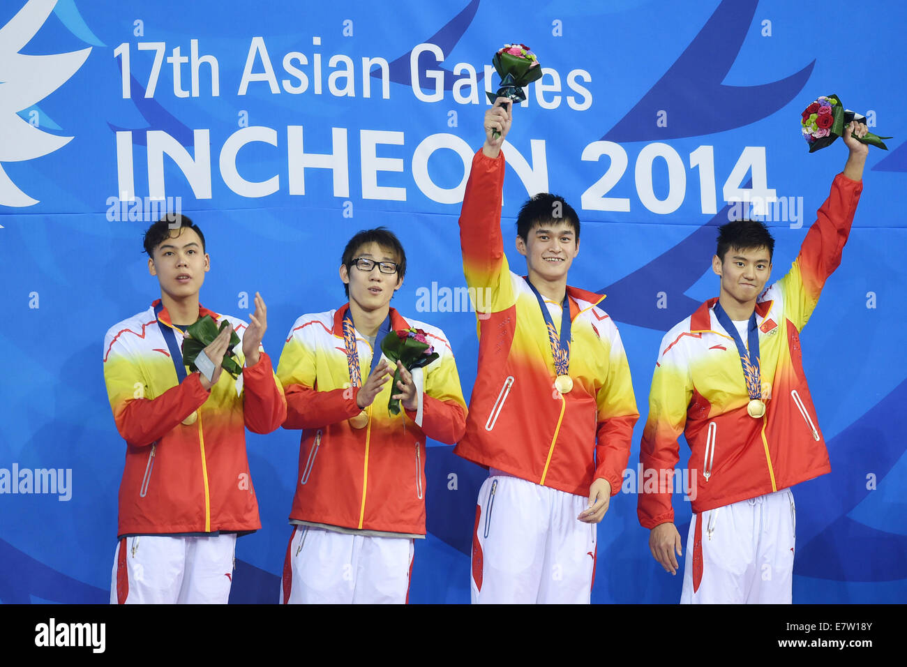 Incheon, South Korea. 24th Sep, 2014. Chinese swimmers Ning Zetao, Sun ...