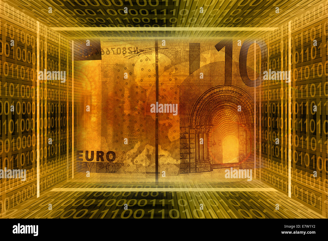 Binary code digital tunnel and money conceptual background Stock Photo ...
