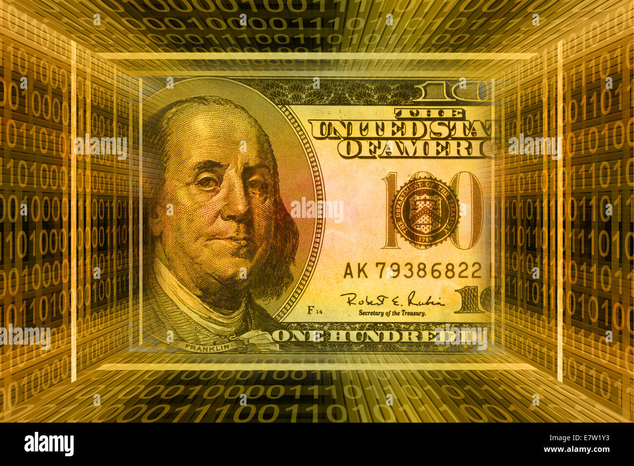 Binary code digital tunnel and money conceptual background Stock Photo ...