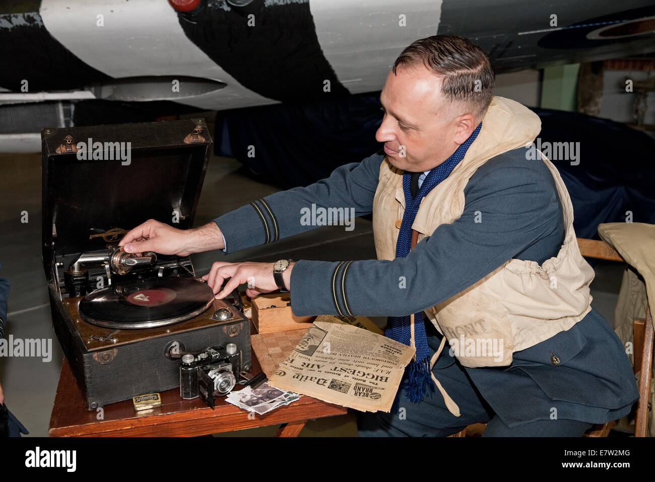 Wartime re enactor Nigel Carver plays a 78 record in the Biggin Hill ...