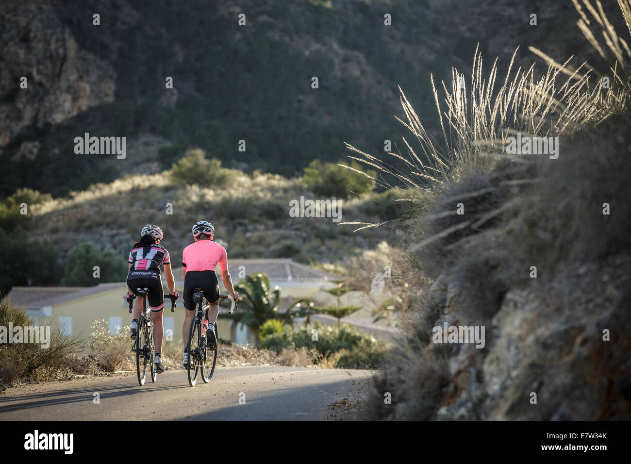 group of friends having relaxed day out cycling in the spanish ...