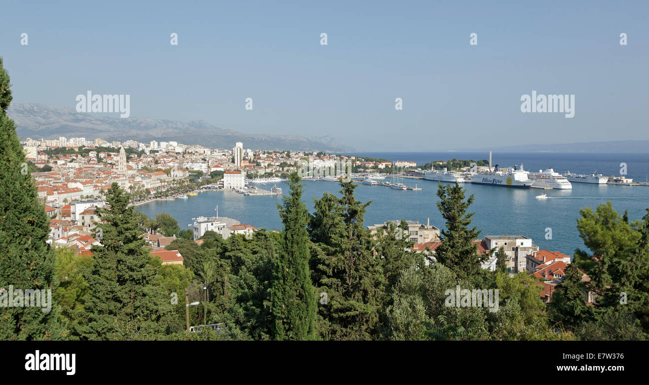 panoramic view of the city from Mount Marjan, Split, Dalmatia, Croatia ...