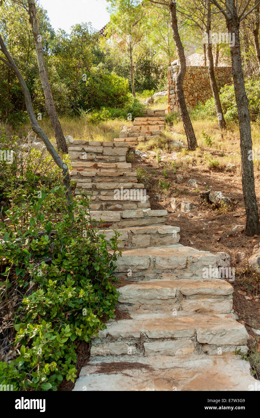Stone stairs in Rosohotnica bay in Basina village, Hvar island, Croatia ...