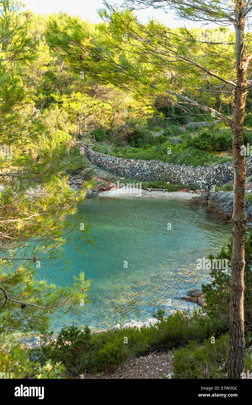 Small empty beach in Rosohotnica bay in Basina village, Hvar island ...