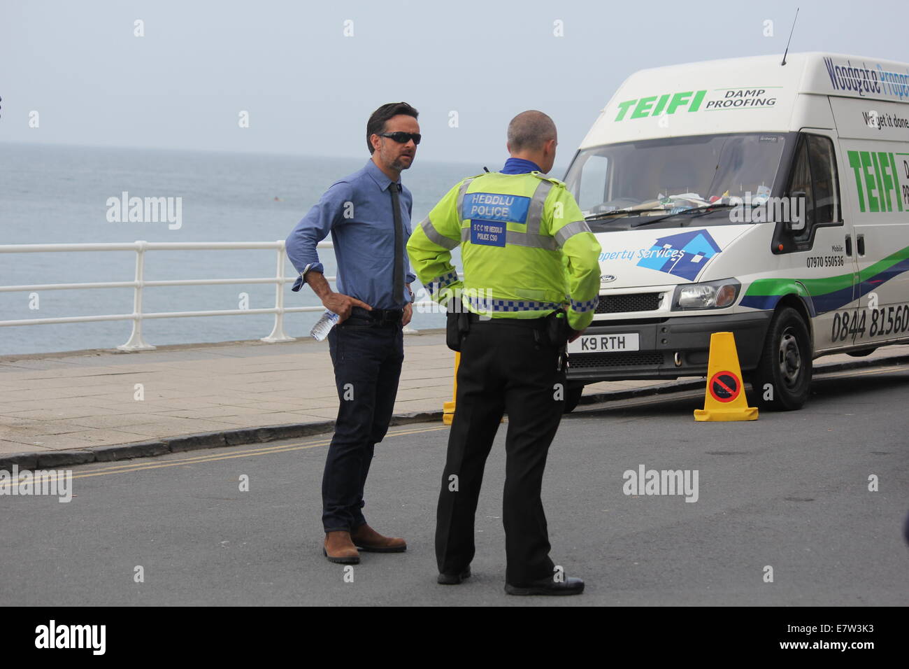 Richard Harrington "actor" filming Hinterland in Aberystwyth 2014 Stock ...