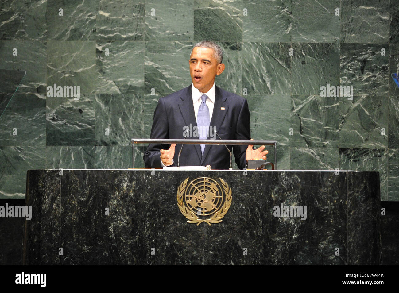 New York, USA. 24th September, 2014. U.S. President Barack Obama speaks ...