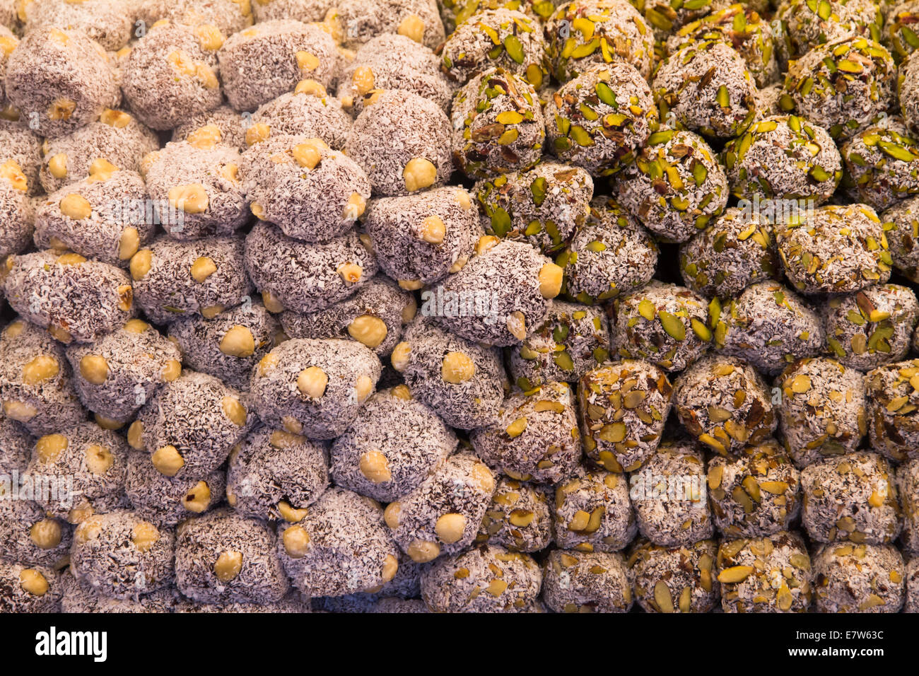 Turkish delights in a row Stock Photo - Alamy