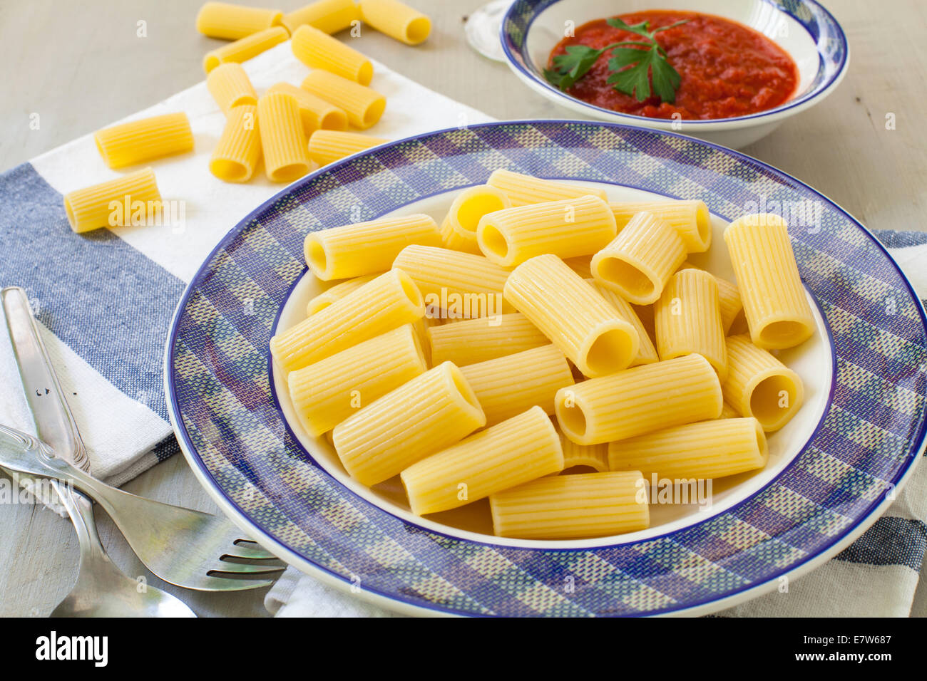 Italian pasta Rigatoni with tomato sauce Stock Photo - Alamy